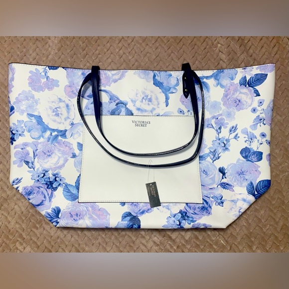 Victoria's Secret | Bags | Victorias Secret Blue White Floral Tote ...